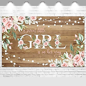 Avezano Rustic Girl Baby Shower Banner A Sweet Little Girl is on Her Way Baby Shower Party Decorations Pink Floral Girl Banner Photo Booth Studio Props 70.8 x 43.3 inch