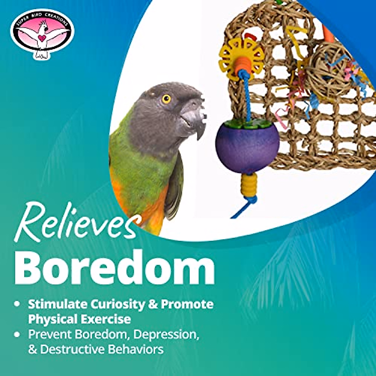 Super Bird Creations SB965 Mini Seagrass Foraging Wall Bird Toy, Small/Medium Bird Size, 8" x 7" x 4"