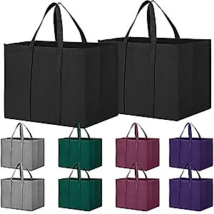 WISELIFE Reusable Grocery Shopping Bags 10 Pack Large Foldable Tote Bags Bulk,Eco Produce Bags with Long Handle for Shopping Groceries Clothes(5 Assorted Colors)