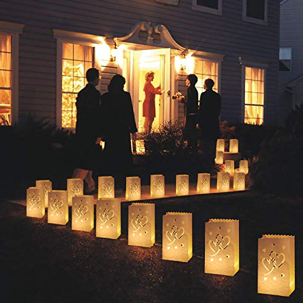 Homemory 50 PCS White Luminary Bags with Hearts, Flame Resistant Candle Bags, Tea Light Luminaries for Wedding, Valentine's Day, Halloween, Thanksgiving, Christmas, Party