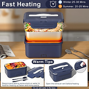 Akhia Electric Lunch Box for Adults, 100W/1.8L Heated Lunch Box for Men Work/Car/Truck, Portable Food Warmer Lunch Box Upgraded with Fork&Spoon and Insulated Carry Bag, 12V/24V/110V