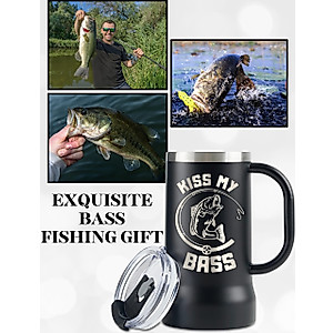 Onebttl Bass Fishing Gifts for Men, Stainless Steel Beer Stein Tumbler, 24oz Beer Mug with Lid for Father's Day, Christmas - Kiss My Bass