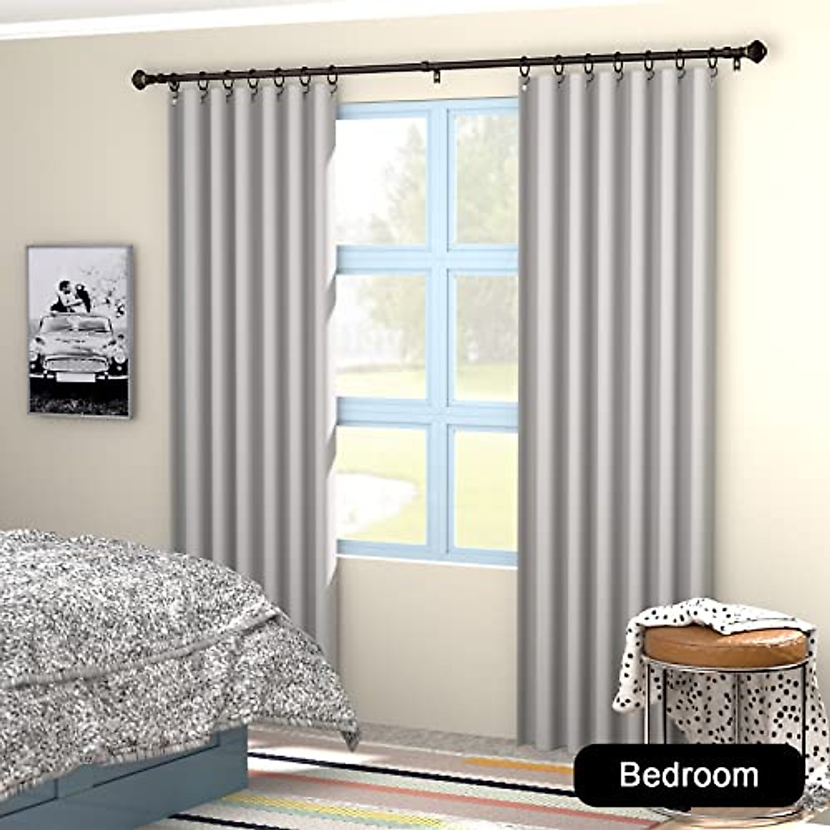 Box Space Curtain Rods for Windows 48 to 84 inches, 1 inch Diameter Adjustable Length Black Curtain Rod for Bedroom Living Room Decorative Curtain Rod Set with Brackets