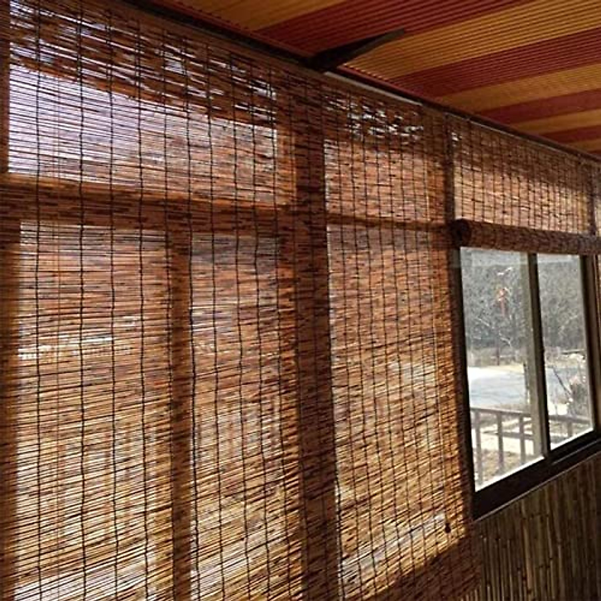 Outdoor Bamboo Blinds, Roller Patio Blinds Patio Shades Roll Up Outdoor Light Filtering Privacy Protection, Easy Installation Outdoor Blinds VXHCS (Color : Brown, Size : 86x102cm)