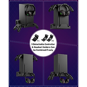 Wall Mount for Xbox Series X with 2 Controller Holders and 1 Headphone Stand, Wall Mount Kit for Xbox Series X Accessories, Dual Ventilation Design Wall Shelf, Place Console Front Facing
