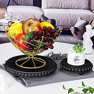 2 Pcs Beaded Wood Pedestal Stand Wooden Risers for Display Farmhouse Round Display Stands Decorative Accent for Coffee Bar, Bathroom, Kitchen Island, Plant Pot (Black, 6/9.5 Inch)