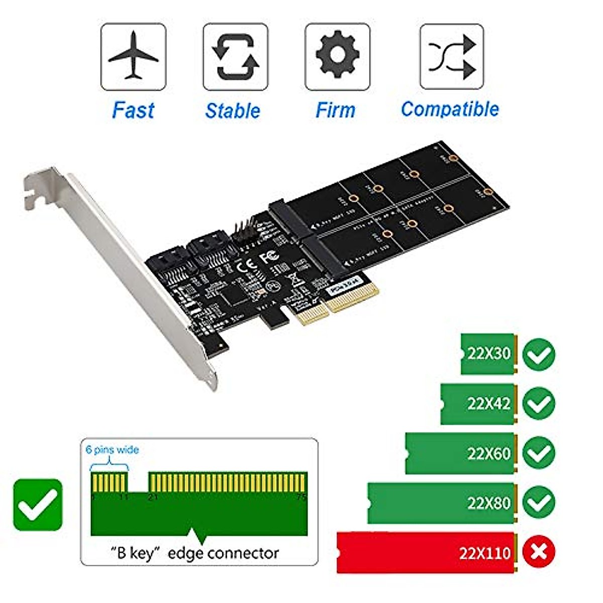 4in1 Dual M.2 NGFF (B Key) SSD+ Dual SATAIII 6G SSD/HDD to PCI Express 4X Converter Adapter with Low Profile Bracket for Desktop PC