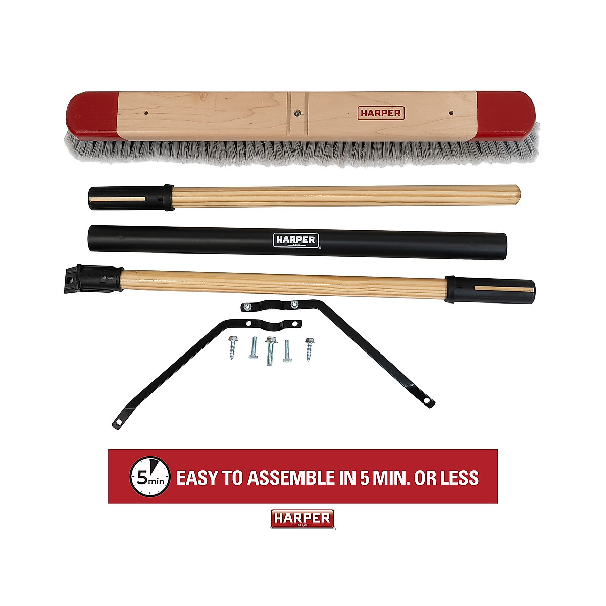 Harper 20201014 24 in. Premium Indoor Smooth-Surface Push Broom with Flagged Bristles, Gray