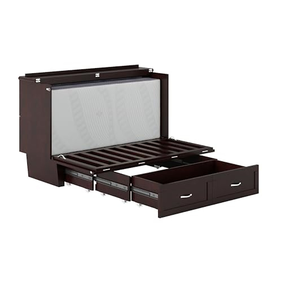 AFI, Chelsea Mid-Century Modern Queen Solid Wood Murphy Bed Chest with Mattress in Espresso