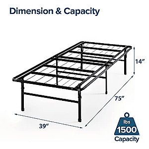 ZINUS 12 Inch Green Tea Cooling Gel Memory Foam Mattress and Heavy Duty SmartBase Metal Mattress Foundation Set / Bed and Mattress Set / No Box Spring Needed / Mattress in a Box, Twin