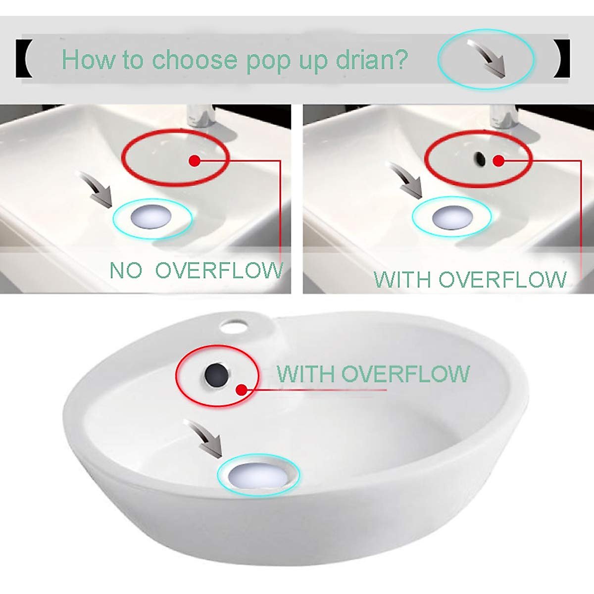 YCCUZA Bathroom Faucet Vessel Pop Up Sink Drain Without Overflow Chrome Drain Stopper No Overflow Pop Up Sink Drain for Bathroom Faucet Vessel Vanity Sink