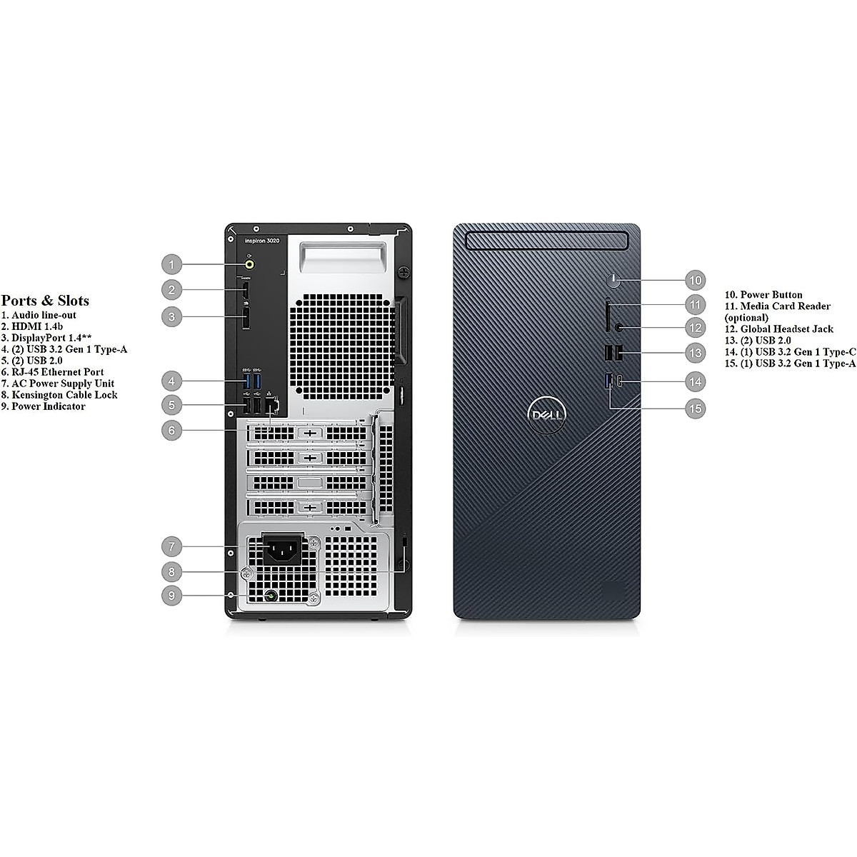 DELL 2023 Inspiron 3020 Tower Desktop Business Computer, 13th Gen Intel Core i7-13700, 64GB RAM, 2TB SSD, Intel UHD 770 Graphics, Bluetooth, WiFi, USB 3.1, Windows 11 Pro - Mist Blue