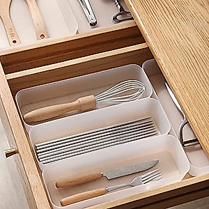 XIHOU 21 PCS Frosted Plastic Drawer Organizer Set, 3 Sizes Desk Drawer Divider Organizers and Storage Bins for Makeup, Jewelry, Gadgets for Kitchen, Bedroom, Bathroom, Office