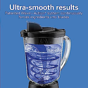 Hamilton Beach 58175 Quiet Blender for Shakes and Smoothies, Puree, Crush Stainless Steel Ice Sabre Blades, 800 Watts, Shatter-Resistant 40oz Glass Jar, Black