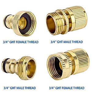 4 Sets Garden Hose Quick Connect 3/4 Inch GHT Solid Brass Male and Female Garden Hose Fittings