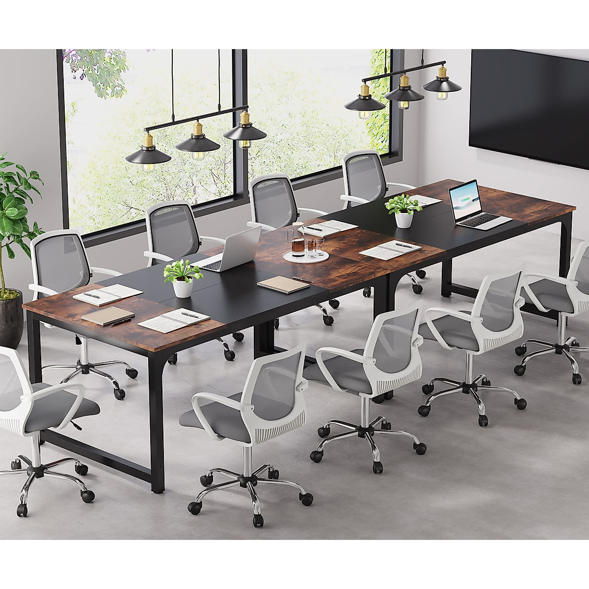 Tribesigns 6FT Conference Table, 70.8" W x 31.5" D Meeting Room Table Boardroom Desk for Office Conference Room, Splicing Board with Metal Frame, Rustic Brown/Black