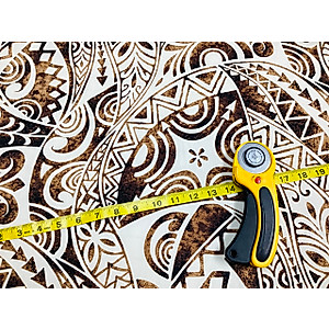 Originals by HITOMI Brown Swirly Tribal 100% Cotton Hawaiian Print Fabric Sold by The Yard, Red