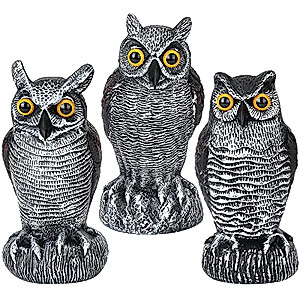 3-Pack Owl Decoys for Bird Deterrent - Weatherproof Bird Repellent Devices for Outdoor Use - Plastic Owls to Scare Birds Away and Control Garden Pests