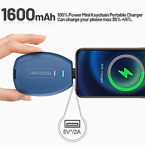HUAENG Keychain Portable Charger for iPhone 14 12 X 6S Airpods, 1600mAh Mini iPhone Power Bank Power Emergency Pod Ultra-Compact External Fast Charging Battery Pack Key Ring Cell Phone Charger-Blue