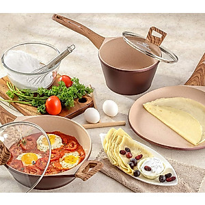 WaxonWare 12.5 Inch Non Stick Wok With Glass Lid Coated With Marbellous (A 100% PFOA & APEO Free German Non Stick Coating) - For Stir-Frying, Shallow Frying, Deep Frying & Braising