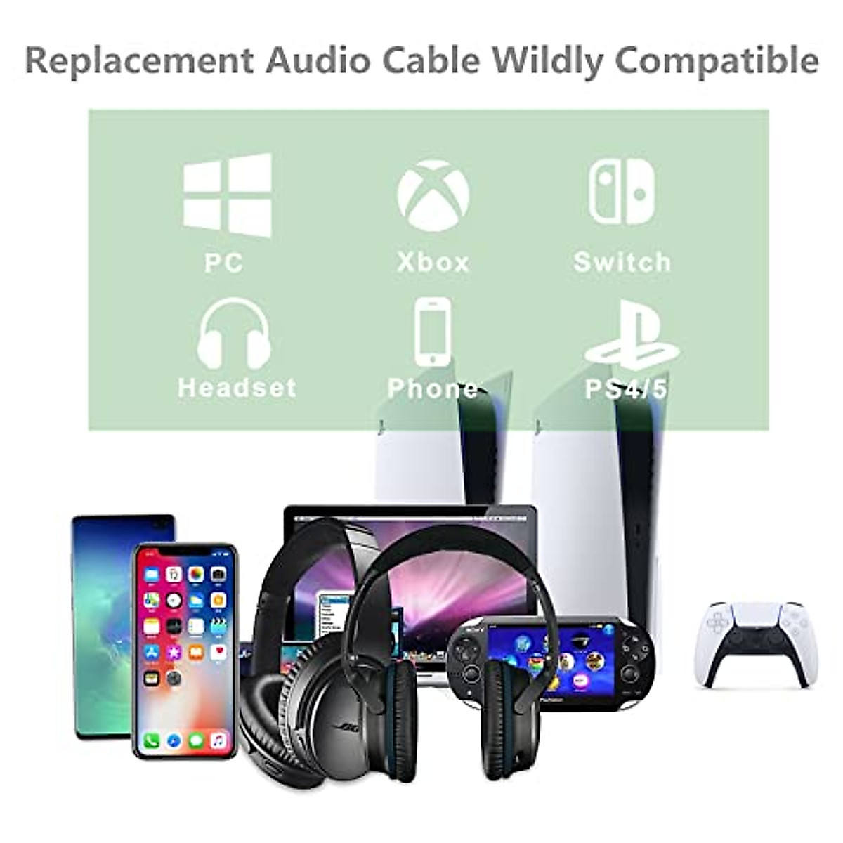 Saipomor SoundTrue Replacement Audio Cords for Bose 700 OE2 OE2i QuietComfort45 QC25 QC35II QC35 QC45 Soundlink SoundlinkII Headphones(Black)