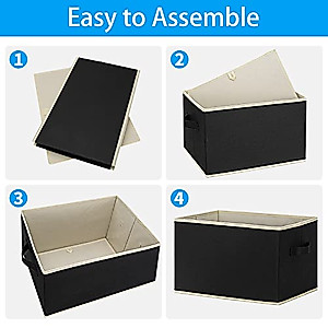 LHZK Storage Baskets for Shelves, Fabric Storage Baskets for Organizing, Foldable Closet Storage Bins, Storage Bins for Shelves with Handles, Cloth Storage Bins for Organizing, Large, Black, 4-Pack