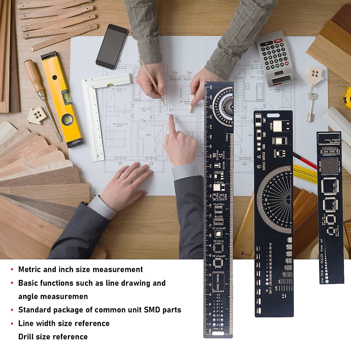 PCB Engineering Ruler, Scratch Free Accurate Spacing Clear Metric PCB Scale Ruler 3 Sizes for Electronic Engineers