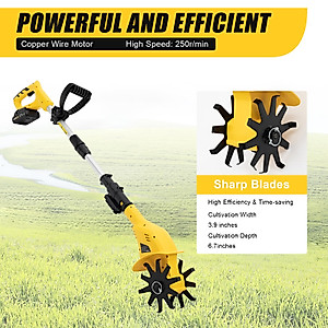 KONGKUNI Small Cordless Tiller Cultivator, 20V 250RPM Electric Tiller, 3.9inch Wide Cordless Garden Tiller,Battery Powered Garden Cultivator, Extendable Pole for Lawn,Yard,Soil Cultivation