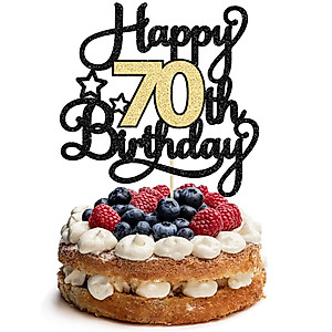 1Pc Happy 70th Birthday Cake Topper Glitter Cheers to 70 Years Cake Topper 70 Fabulous Cake Decoration for Happy 70th Birthday Anniversary Party Cake Decorations Supplies Black Gold