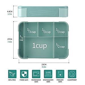 Vensp Bento Box,Lunch Box Kids, Bento Box Adult Lunch Box,Lunch Box Containers for Kids/Adults/Toddler, 1330ml-6 Compartments&Utensiles, Leak Proof,Microwave/Dishwasher/Refrigerator Safe(Blue)