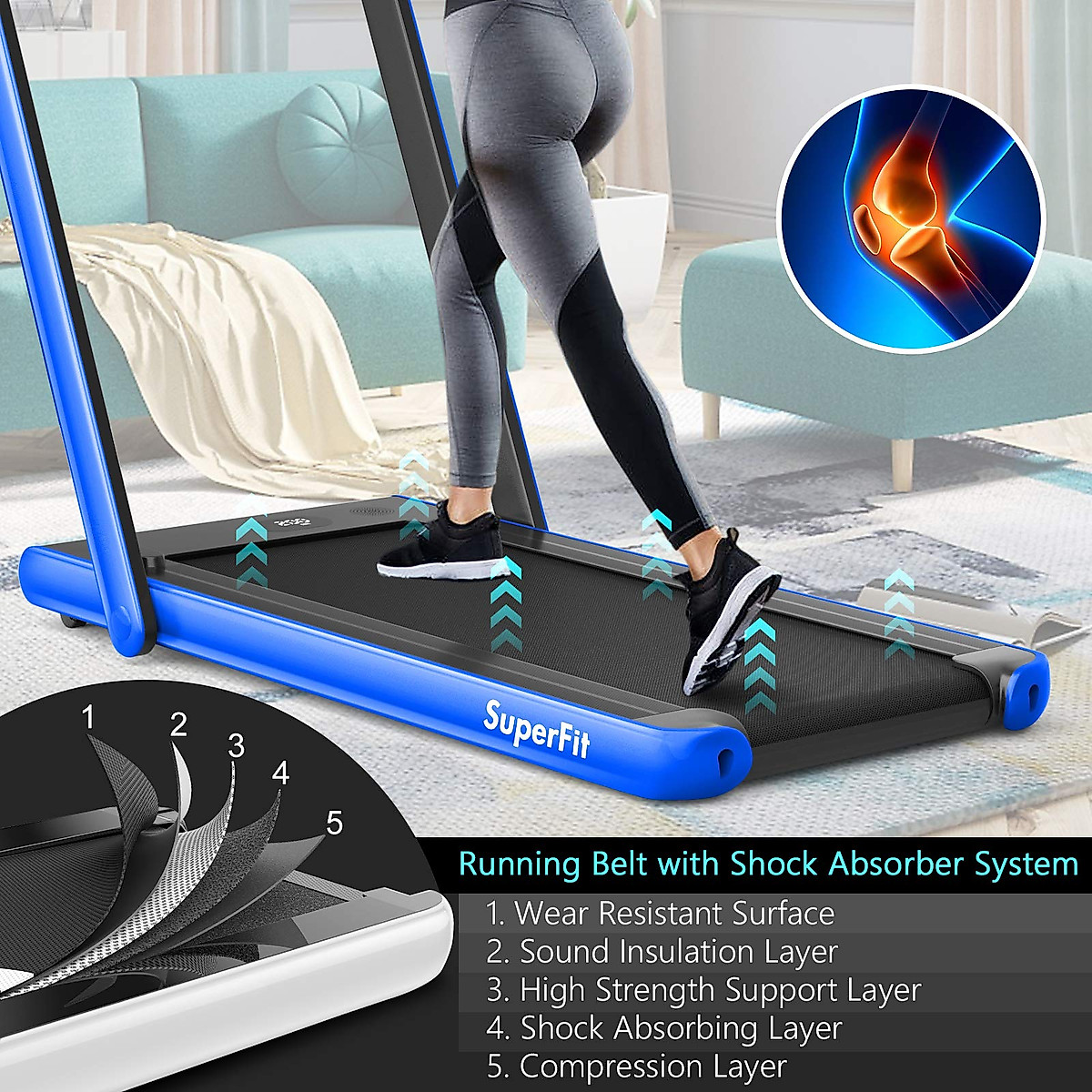 Goplus 2 in 1 Folding Treadmill with Dual Display, 2.25HP Superfit Under Desk Electric Pad Treadmill, Installation-Free, Blue Tooth Speaker, APP Control, Remote Control, Walking Jogging for Home