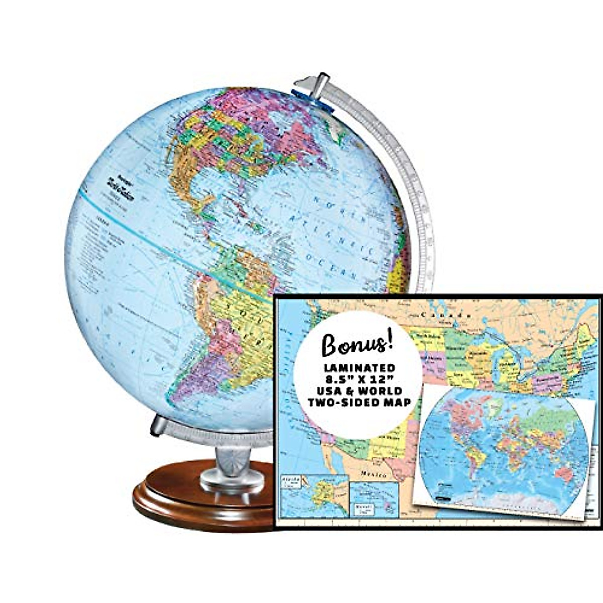 Replogle Student - Educational Classic World globe, Blue Ocean, Raised Relief feature, including a bonus map, made in USA, 12"/30cm diameter