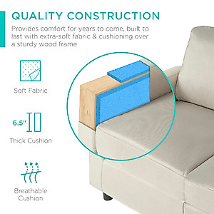 Best Choice Products Upholstered Sectional Sofa for Home, Apartment, Dorm, Bonus Room, Compact Spaces w/Chaise Lounge, 3-Seat, L-Shape Design, Reversible Ottoman Bench, 680lb Capacity - Beige