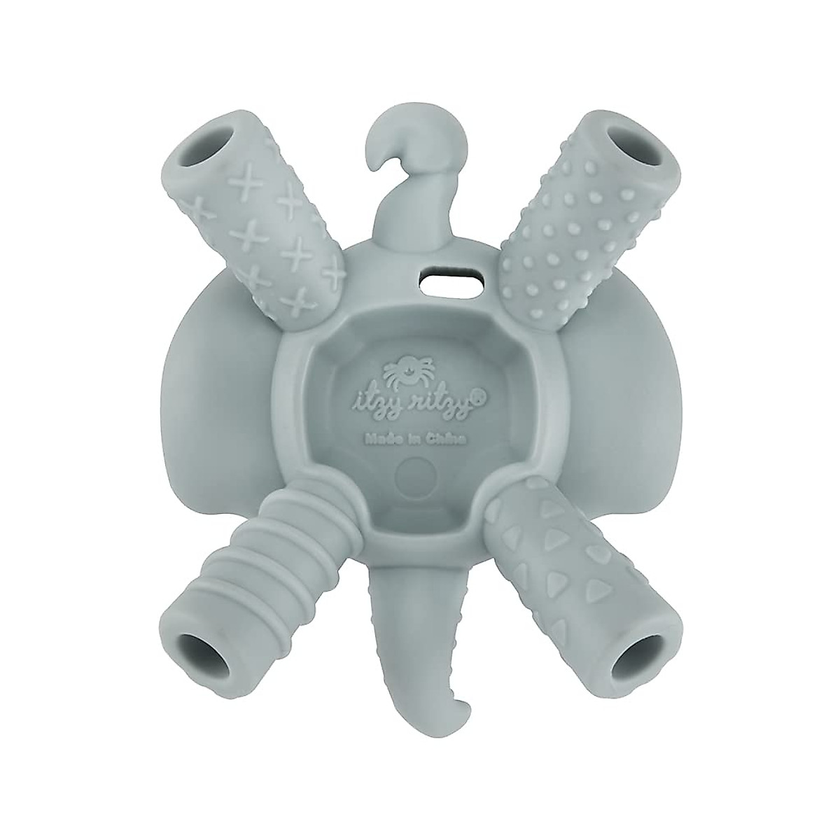 Itzy Ritzy - Ritzy Teether for Molars - Massages Sore Gums & Reaches Back Molars - Silicone Baby Teething Toy with Multiple Textures & Flexible Design - Teething Relief for 3 Months & Up (Elephant)