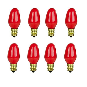 Sunlite 7C7 Incandescent Bulb, 7 Watt, Candelabra E12 Base, C7 Small Night Light, Colored Bulb, Red, 8 Count