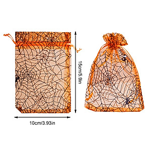 choyaxo 100PCS Halloween Organza Bags Spider Web Print Satin Drawstring Candy Jewelry Bags for Halloween Drawstring Gift Bags 4 x 6 Inches/10 * 15cm, 4 Styles