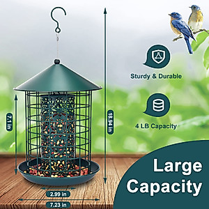 Gaprass Squirrel Proof Bird Feeders, Metal Bird Feeders for Outdoors Hanging, Bird Feeder for 360°Feeding Area for Wild Birds, Chew Proof & Rust Proof, 4lbs Capacity - Green