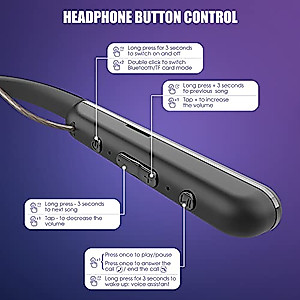 MGGZXR Wireless Neckband Earbuds with TF Card Slot,50 Hour Bluetooth Headphones Long Battery Life Earphones Bluetooth Headset Neck Built-in Noise Cancelling Mic Waterproof for Workout,Running,Driving