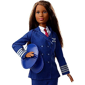 Barbie Pilot Doll Wearing Uniform and Hat, Brunette Petite Doll for 3 to 7 Year Olds