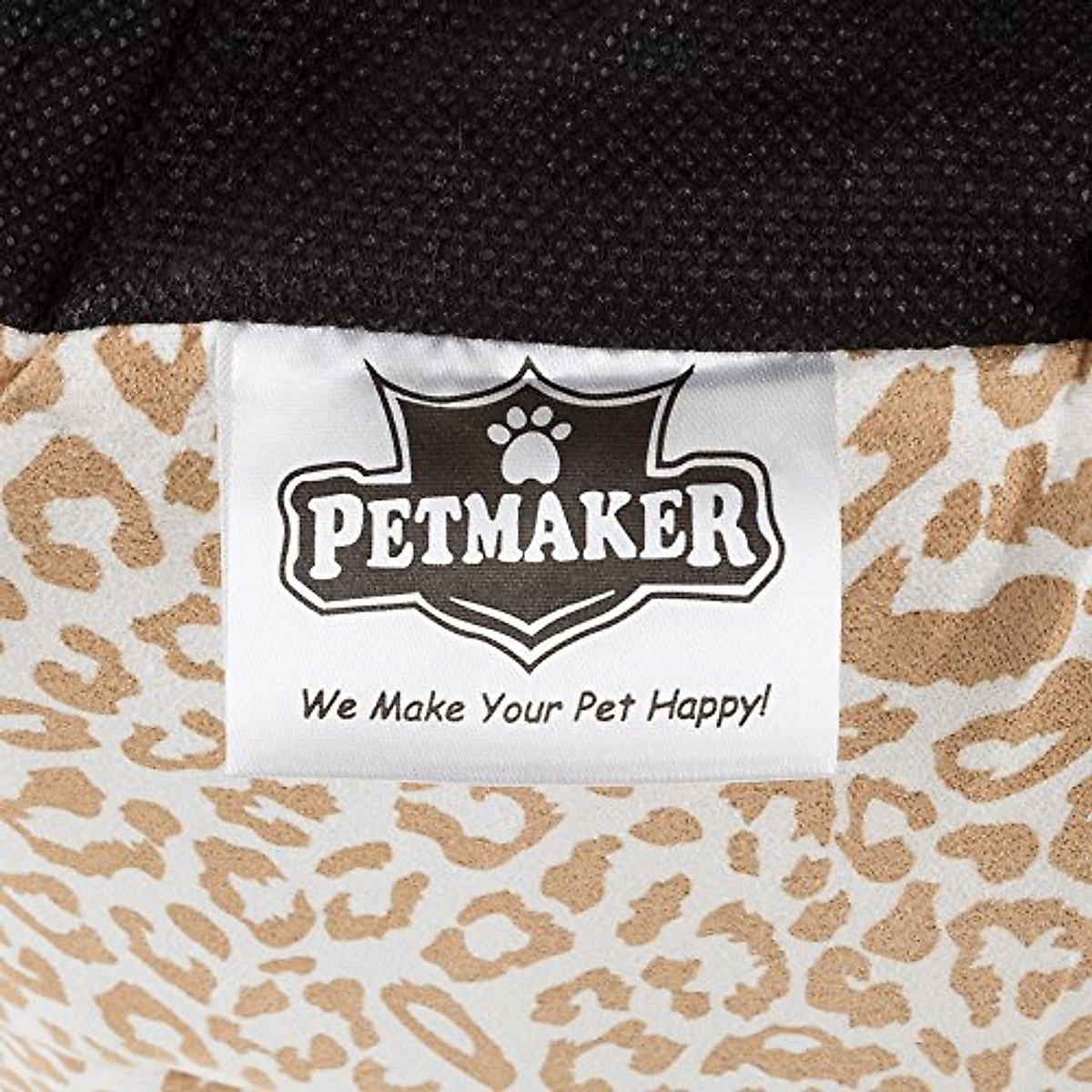 Cat Pet Bed Cave- Indoor Enclosed Covered Cavern/House for Cats Kittens and Small Pets with Removable Cushion Pad by PETMAKER, Tan/White Animal Print