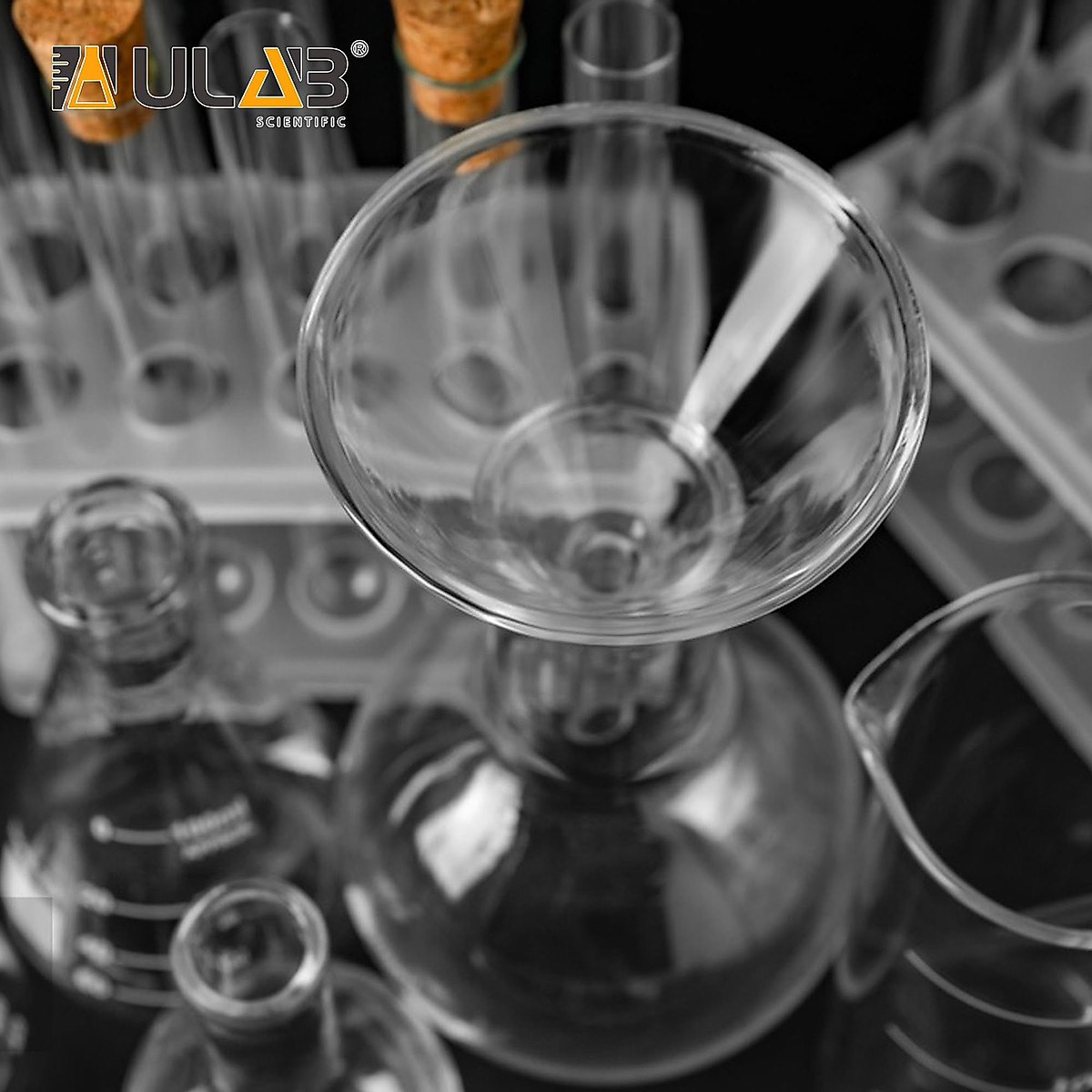 ULAB Scientific Glass Funnel Set, 1 of Each Size 50mm 75mm 100mm with Approx. 60° Angle, Short stem, UGF1009