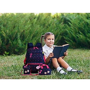 Stars-Print and Bowknot Backpack Set Large Elementary Bookbag 3Pcs Set School bags for Teen Girls