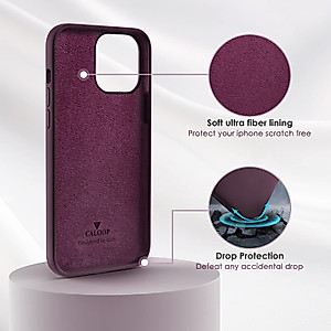 CALOOP Slim-Fit for iPhone 13 Pro Max Case,Skin Soft Liquid Silicone,Sturdy Hard Frame Shockproof Cover with Anti-Scratch Microfiber Lining,Full Protection for Screen and Lens,6.7 inch,Wine