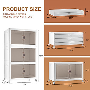 Hvozwi 408QT Collapsible Storage Bins with Lids, Closet Organizer and Storage Drawer with Wheels, Stackable Storage Bins, Plastic Folding Storage Cabinet Cube for Home Office Dorm Room