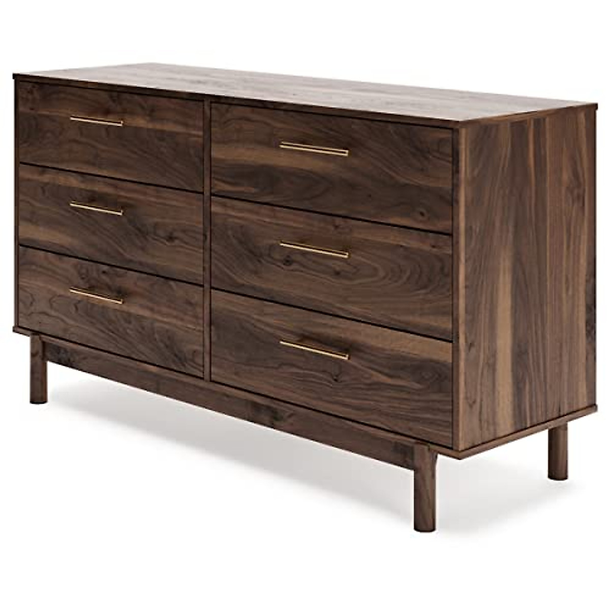 Signature Design by Ashley Calverson Contemporary 6 Drawer Dresser with Burnished Goldtone Pulls, Dark Brown