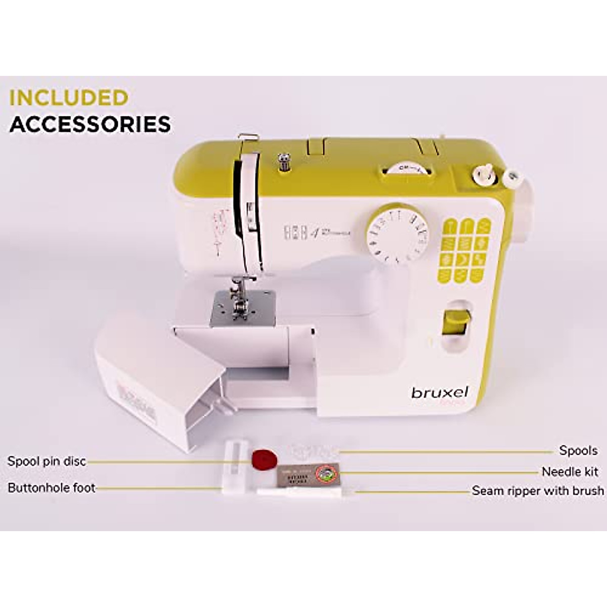 Bruxel Linda Portable Sewing Machine | Easy-To-Use Beginners Sewing Machine with 12-Stitches |Foot Pedal Included | Sewing Machine Accessories Green