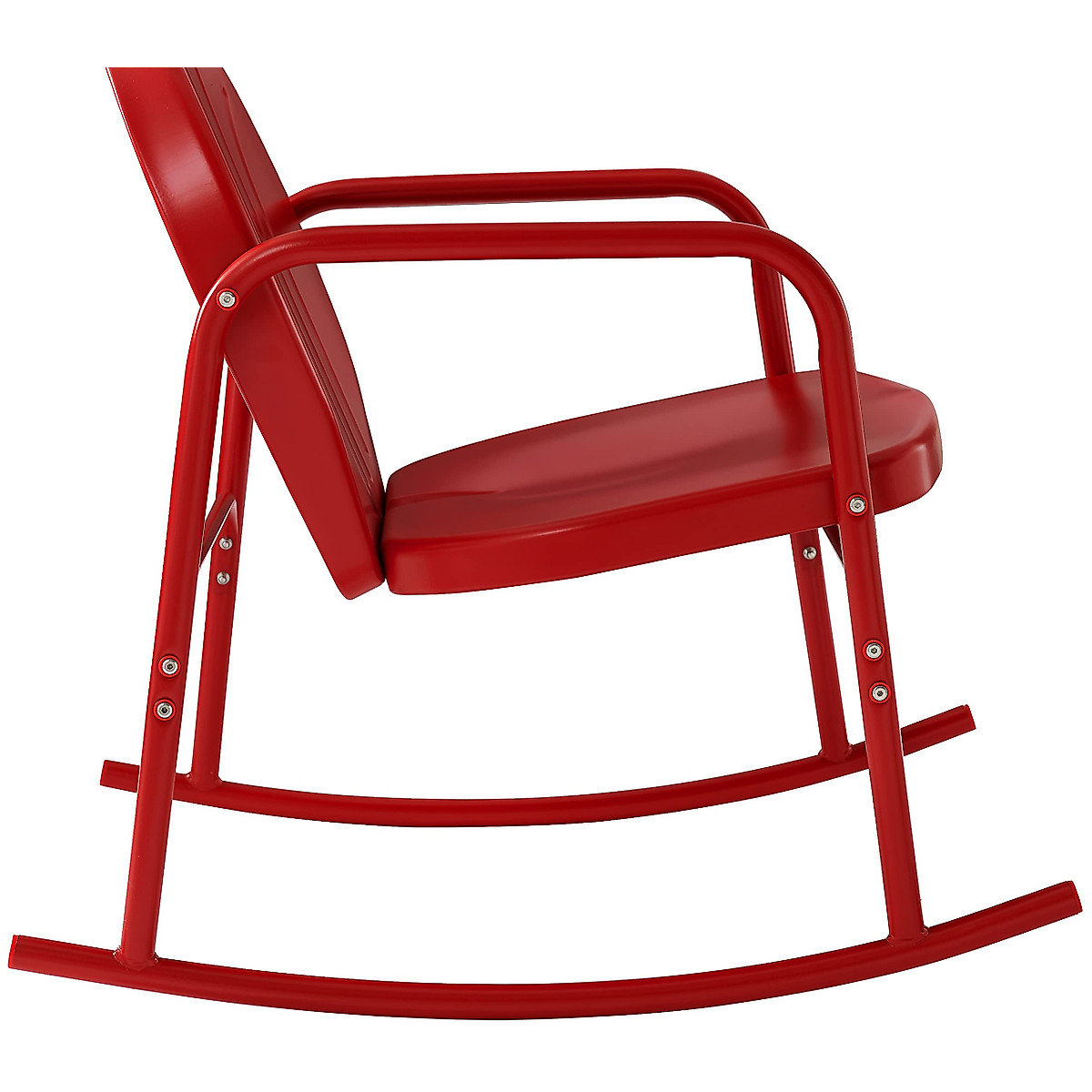 Crosley Furniture Griffith 3-Piece Outdoor Rocking Chair and Side Table Set, Retro Metal Bistro Patio Sets, Bright Red Gloss