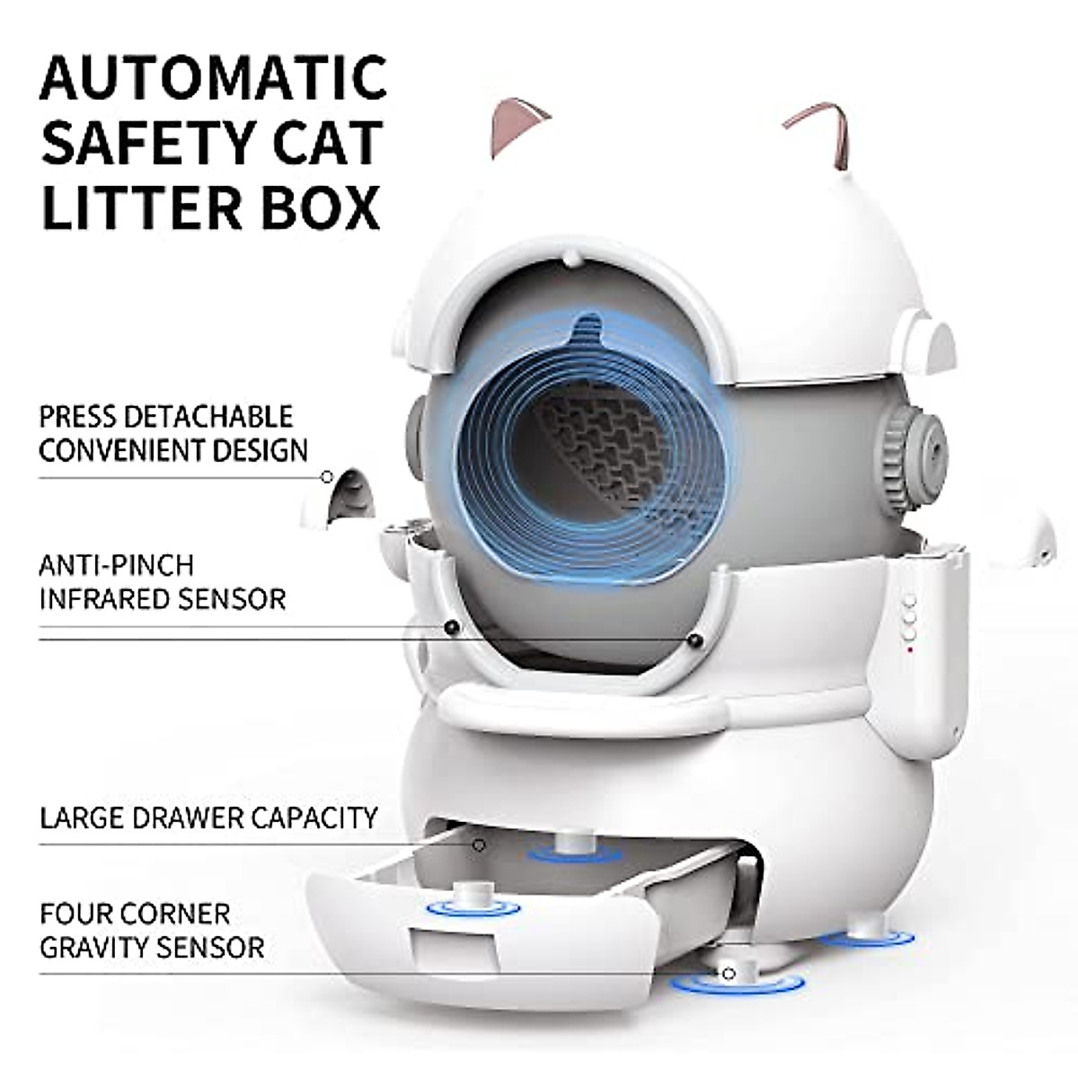 Self Cleaning Cat Litter Box, Automatic Cat Litter Box, Infrared Sensor Cat Litter Box, Safety Protection, Odor Removal with Mat for Multiple Cats