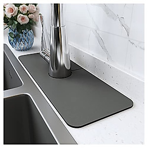Splash Guard for Sink Faucet-1 PC Super Absorbent Fast Drying Mat Sink Gadgets-Splash Guard Behind Faucet Drip Catcher for Kitchen, Bathroom,Sink Mat, Dish Drying Mat, Sponge Holder Dark Grey