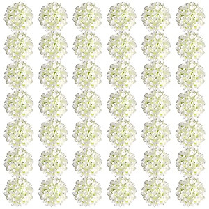 Auihiay 64 PCS Artificial Hydrangea Flowers, Silk Hydrangea Flowers Heads with Stems, Full Artificial Flowers for Wedding Centerpieces, Baby Shower, Home Garden Party Decor (Ivory)